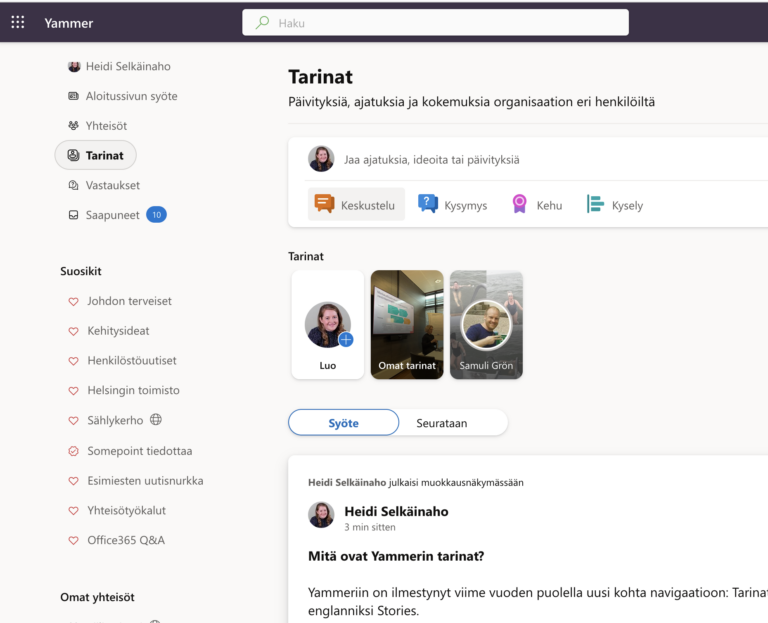 Yammer-tarinat navigaatiossa - Somepoint